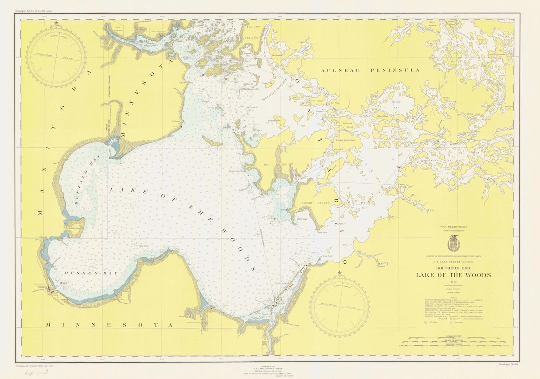 Lake of the Woods Map 1945 - Nautical Chart Print - Etsy
