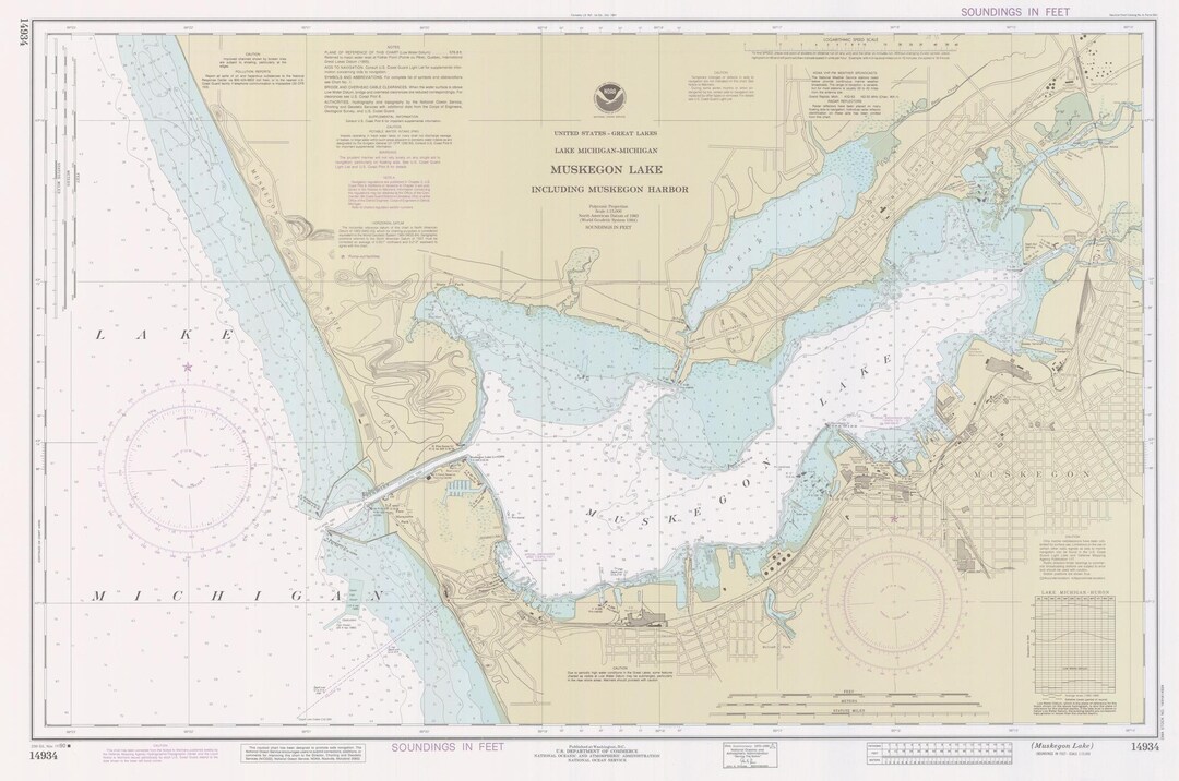 Muskegon Harbor Map 1990 - Nautical Chart Print - Etsy
