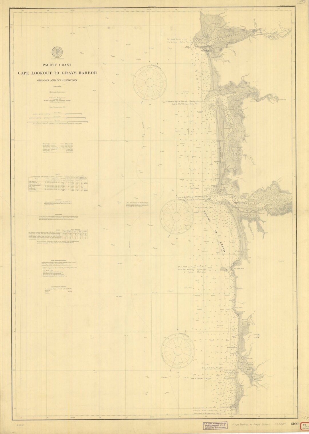Cape Lookout to Gray's Harbor Map 1901 - Nautical Chart Print - Etsy