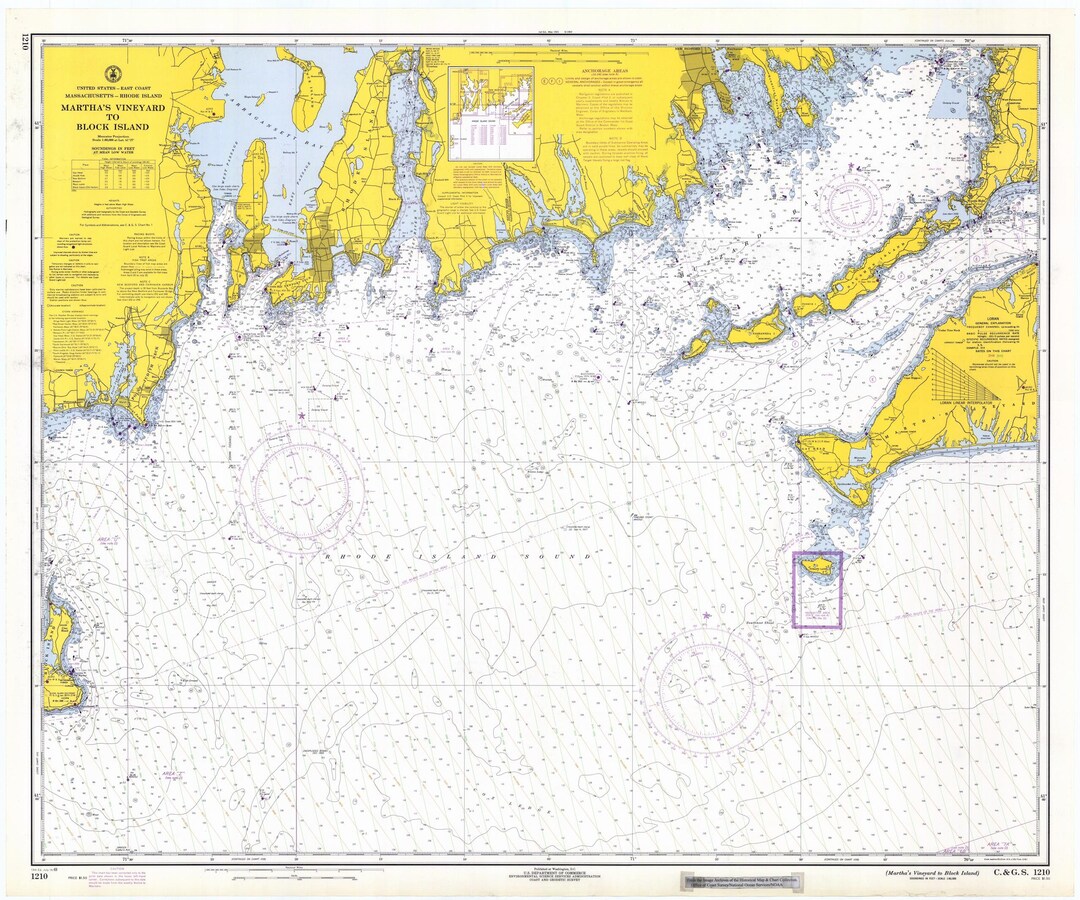 Martha's Vineyard to Block Island Map 1969 - Nautical Chart Print - Etsy
