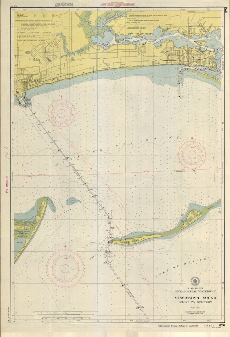 Mississippi Sound Map - Biloxi to Gulfport Historical Chart 1952 ...