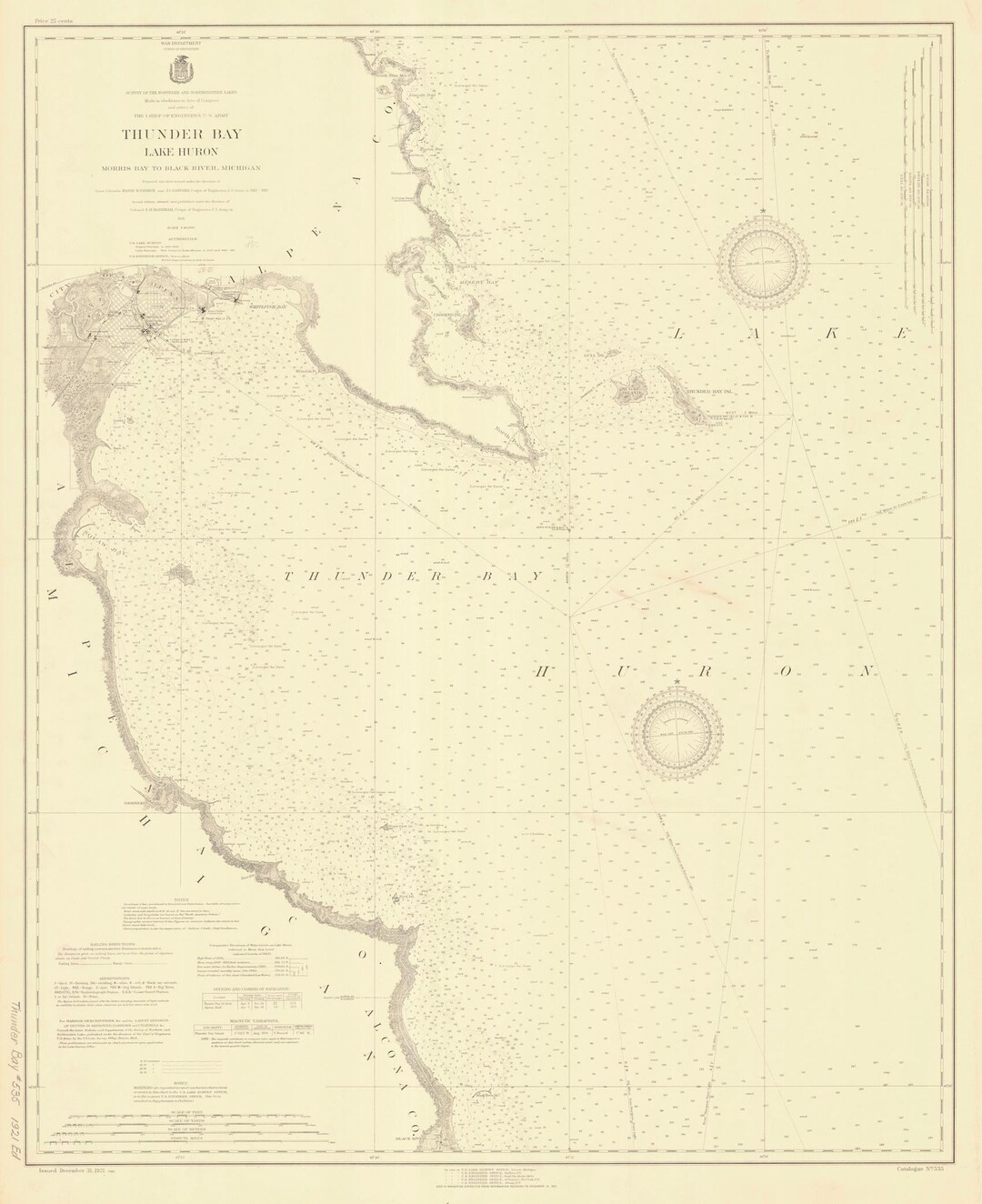 Lake Huron - Thunder Bay Map 1921 - Nautical Chart Print - Etsy