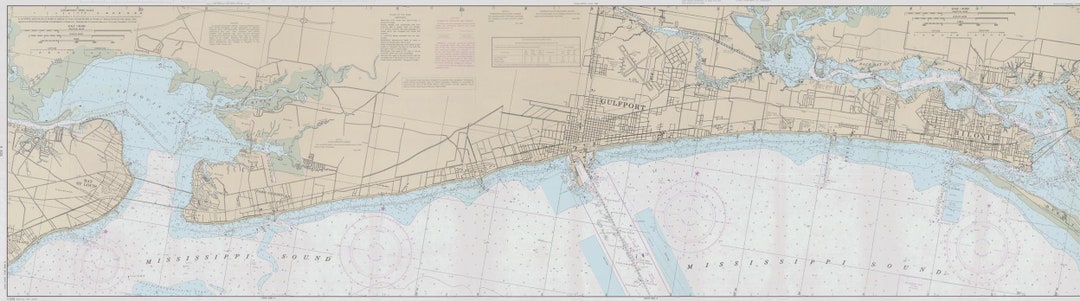 St. Louis Bay to Biloxi Map 1995 (18" X 66") - Nautical Chart Print - Etsy