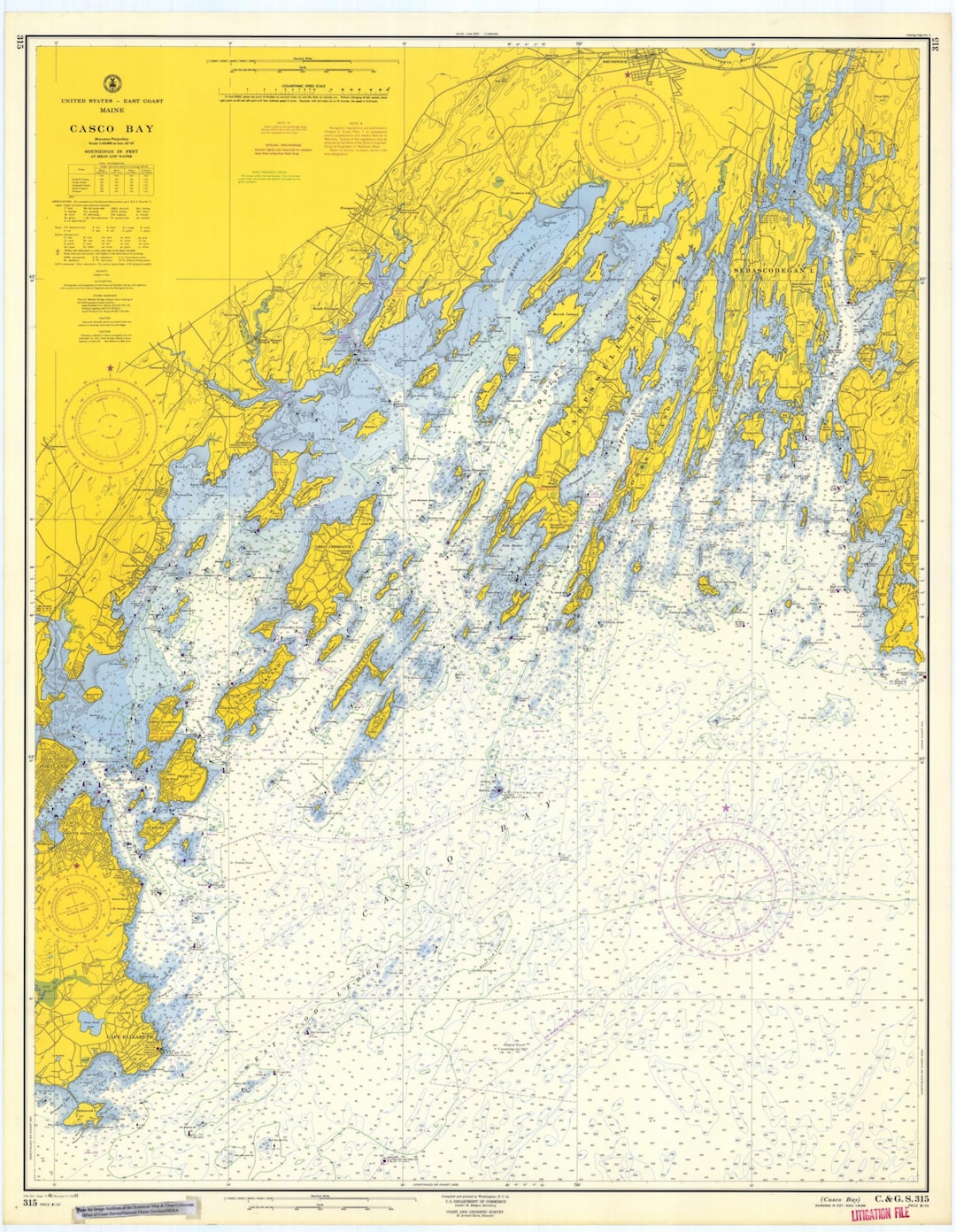 Casco Bay Maine Map 1963 - Nautical Chart Print - Etsy