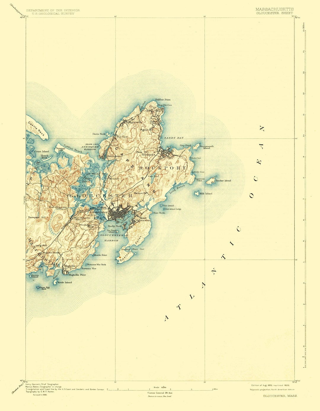 Gloucester and Rockport Map 1893 - Nautical Chart Print - Etsy