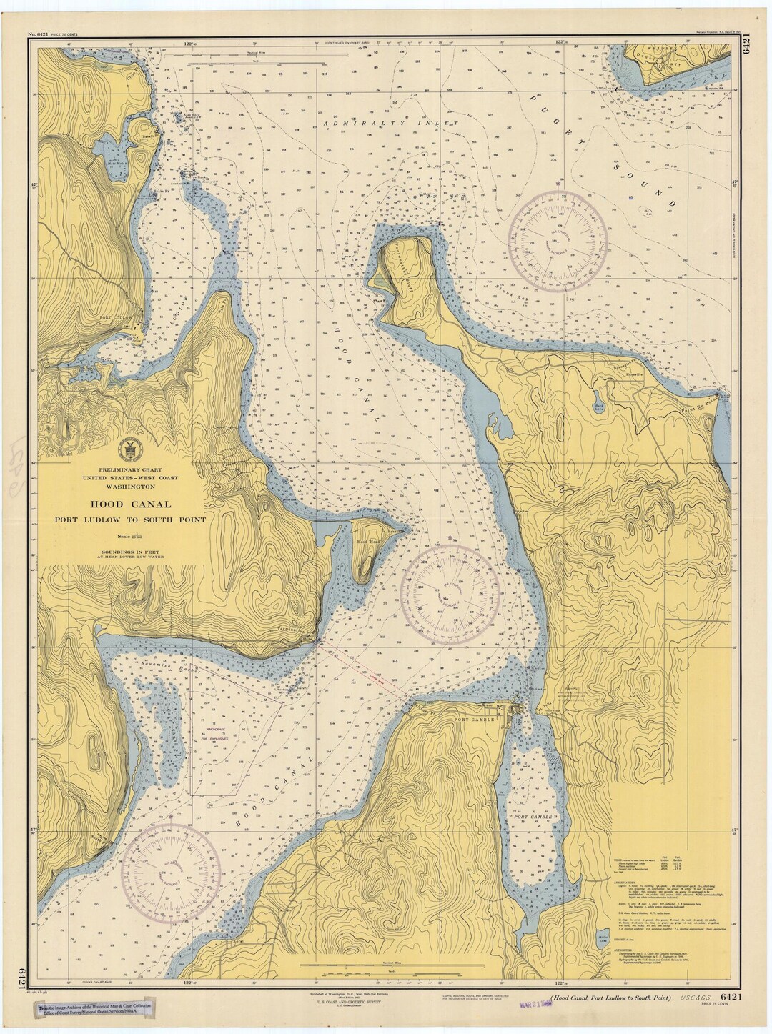 Hood Canal Map - Port Ludlow to South Point - 1947 - Nautical Chart ...