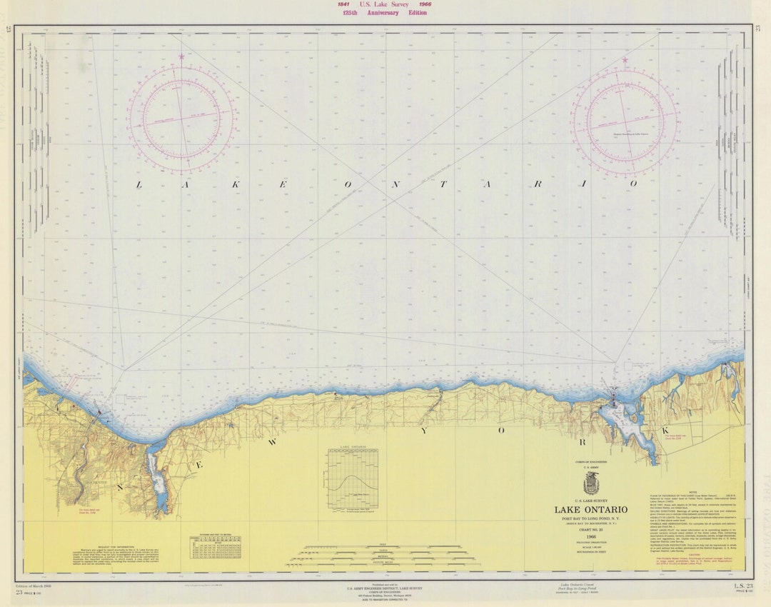 Lake Ontario - Port Bay to Long Pond Map 1966 - Nautical Chart Print - Etsy