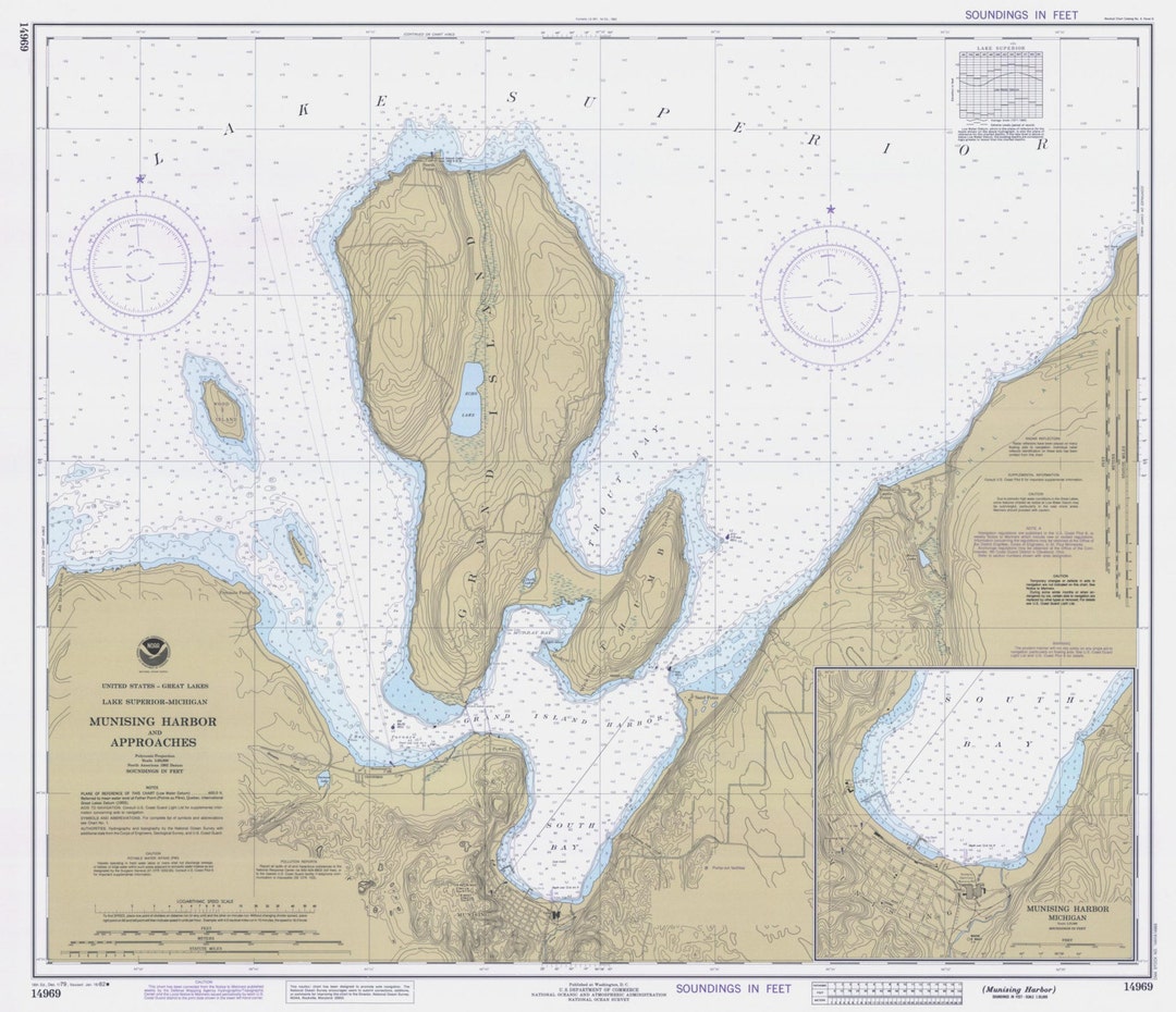 Grand Island Map - Michigan - Lake Superior 1982 - Nautical Chart Print ...