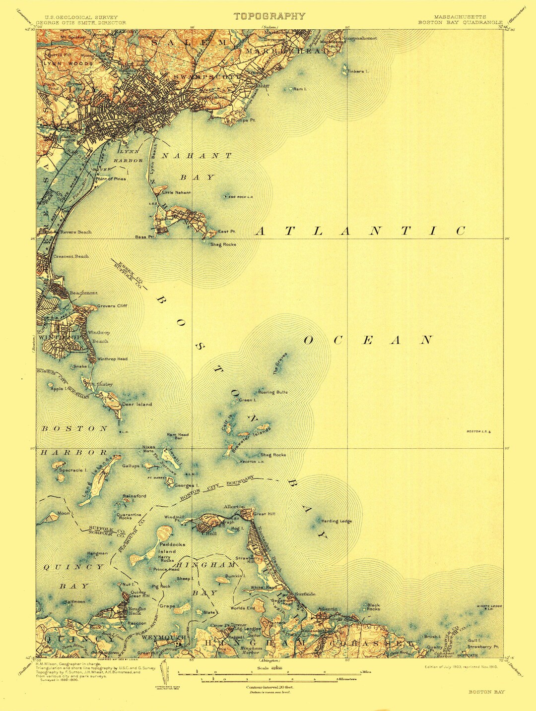 Boston Bay Map - 1903 - Nautical Chart Print - Etsy