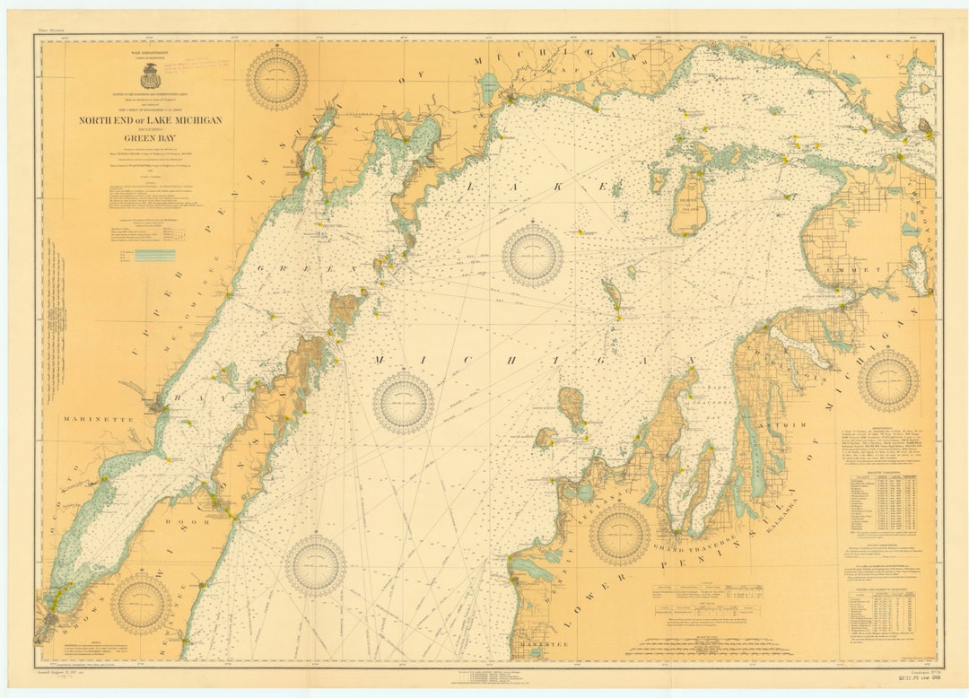 Lake Michigan Map - North End Historical Chart 1917 - Nautical Chart ...