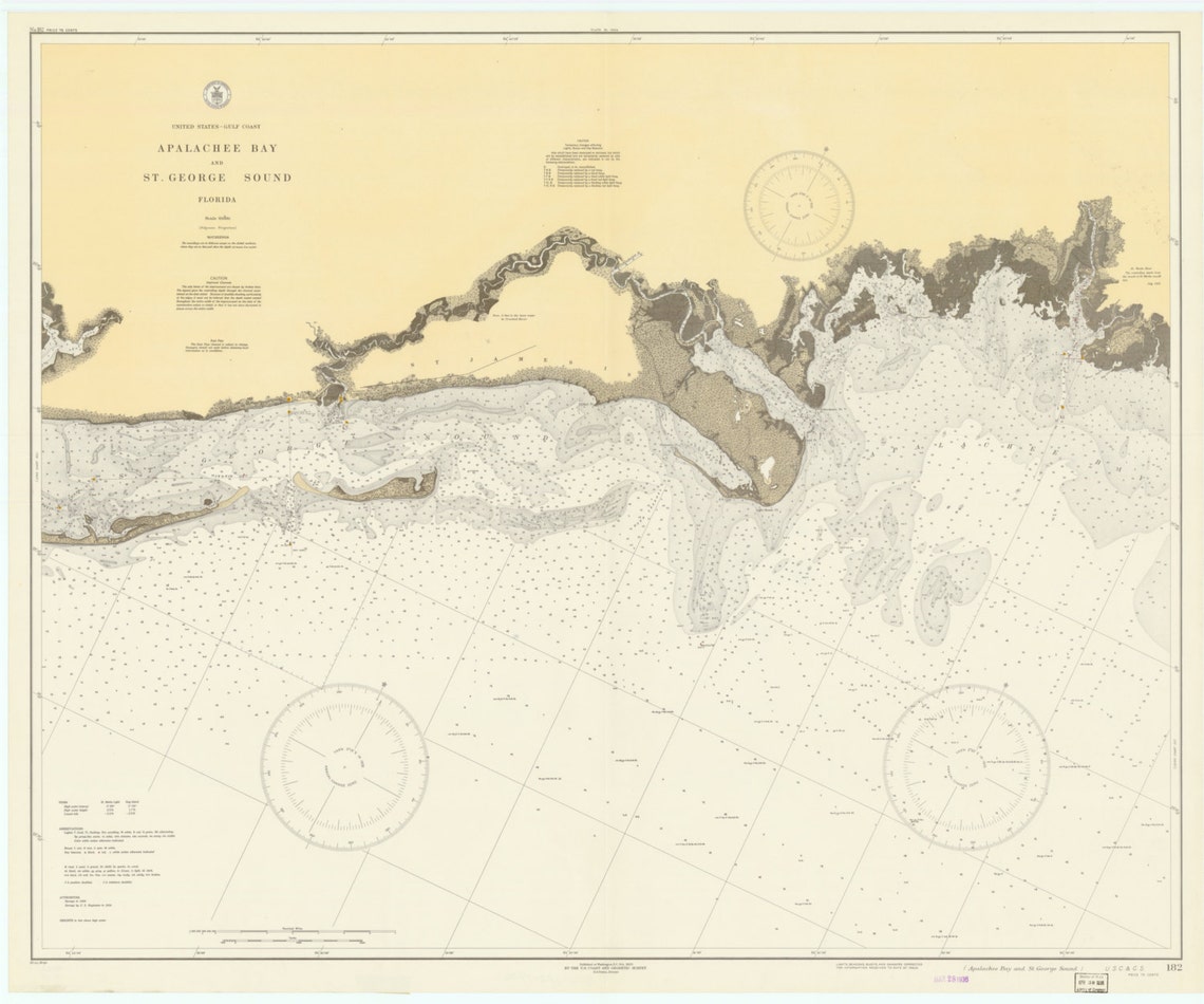 Apalachee Bay Florida Historical Map 1936 - Nautical Chart Print - Etsy
