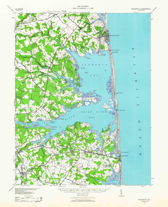 Rehoboth Delaware Topographic Map 1938 | Etsy
