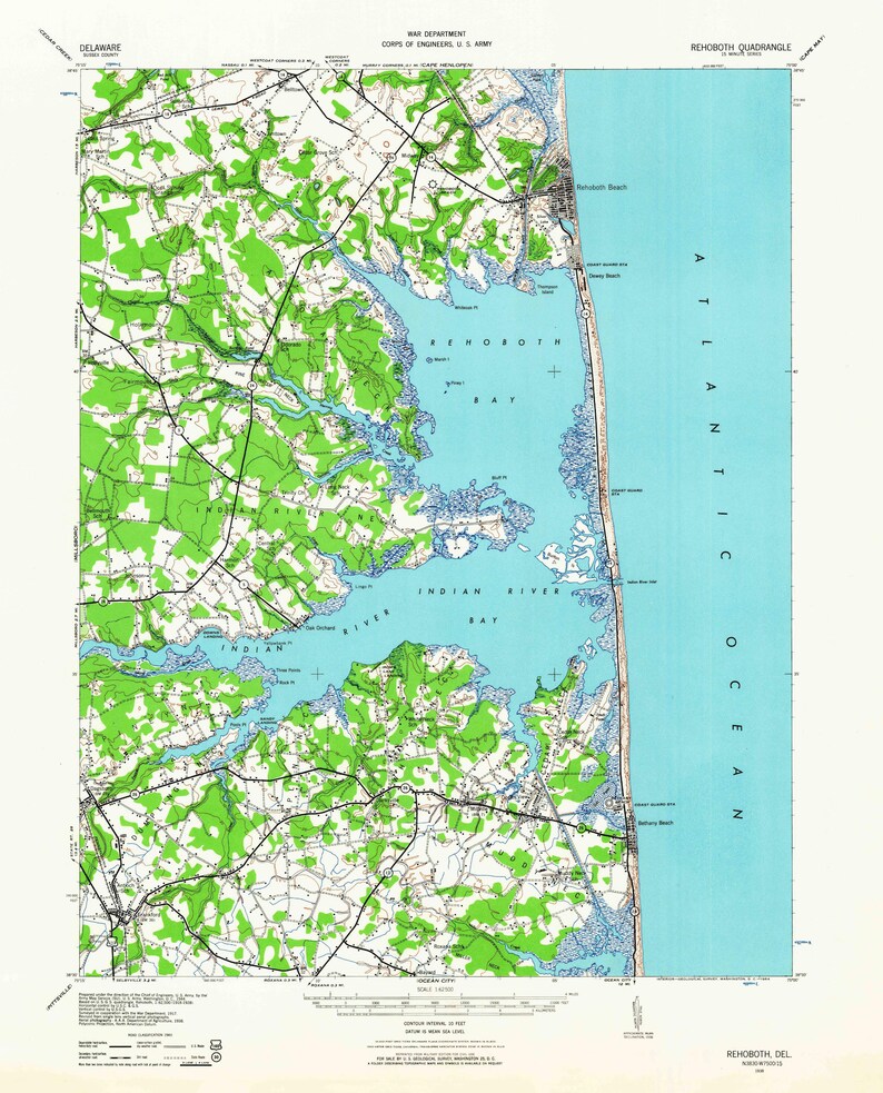 Rehoboth Delaware Topographic Map 1938 - Nautical Chart Print - Etsy