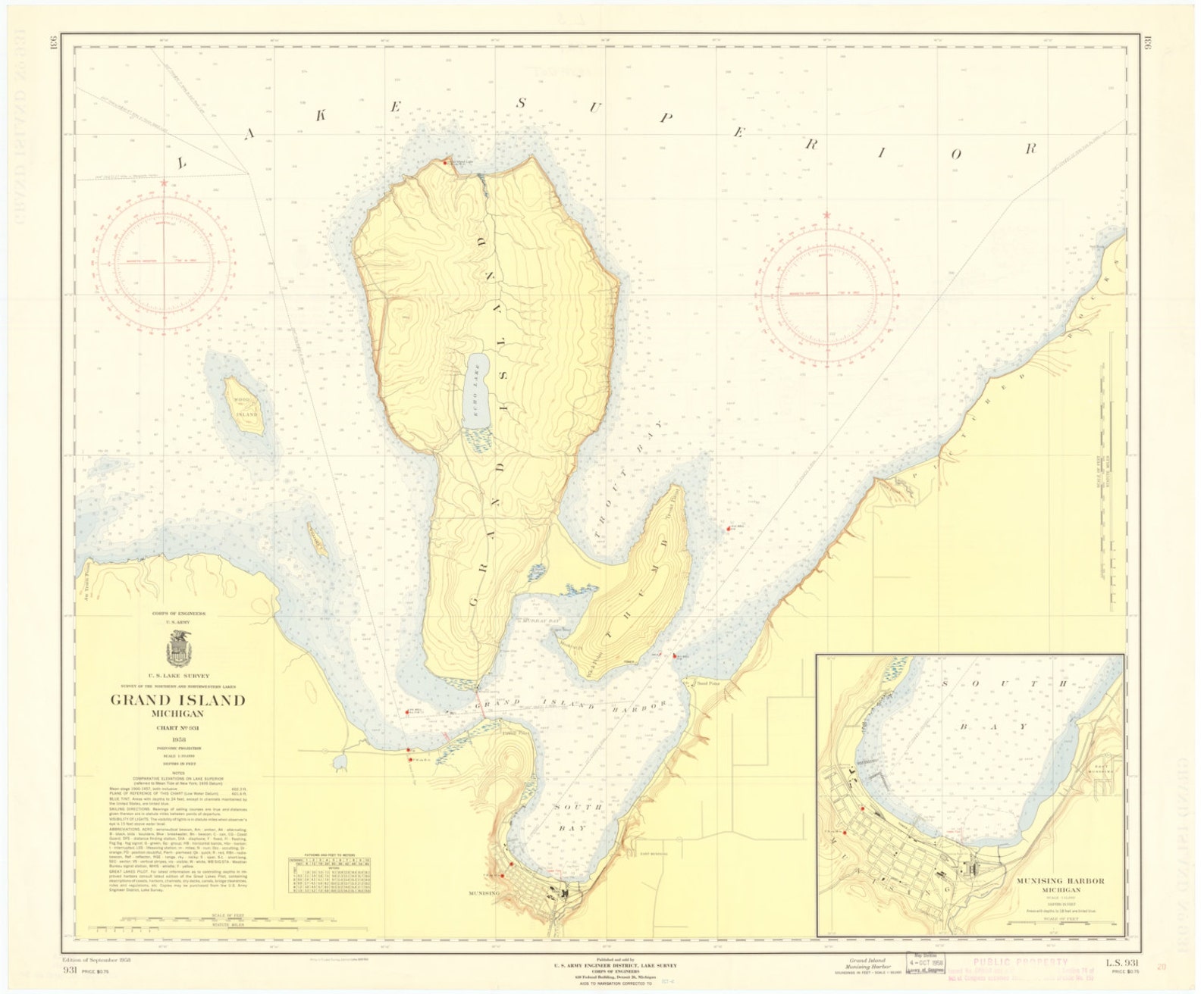 Grand Island Map Michigan Lake Superior 1958 Nautical - Etsy