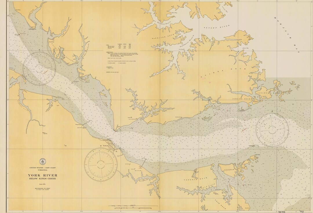 York River Map - Below King Creek - Chesapeake Bay Chart - 1934 ...