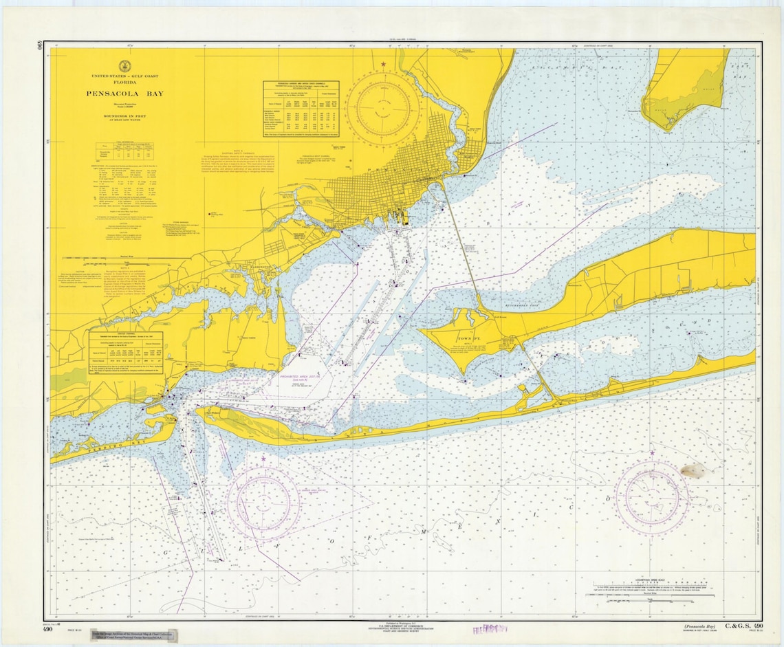 Pensacola Bay Map 1968 Nautical Chart Print - Etsy