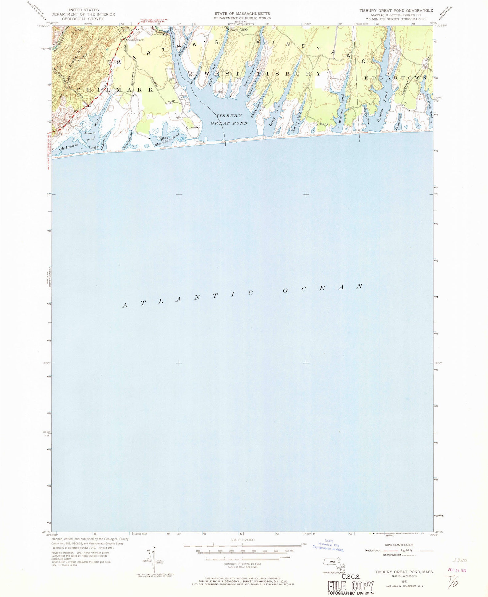 Martha's Vineyard Map Print - Tisbury Great Pond Nautical Chart (1951 ...