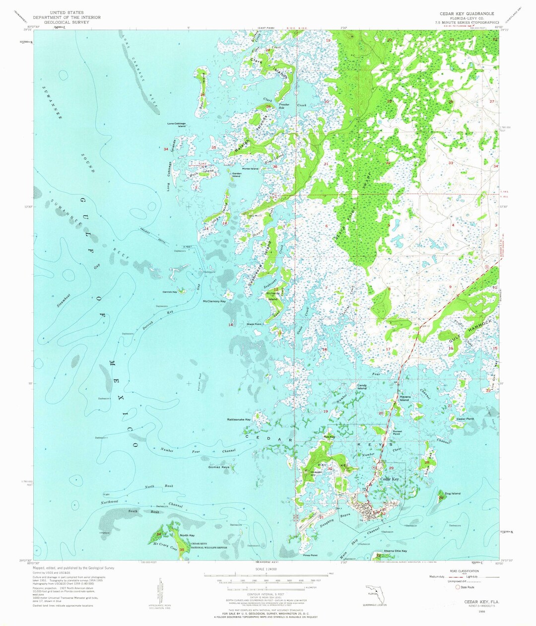 Cedar Key (FL) Map - 1955 - Nautical Chart - Paper | Canvas | Metal - Etsy