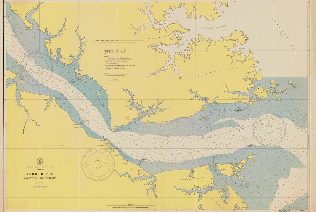 York River Map - Below King Creek - Chesapeake Bay Chart - 1947 - Nautical Chart Print - Etsy