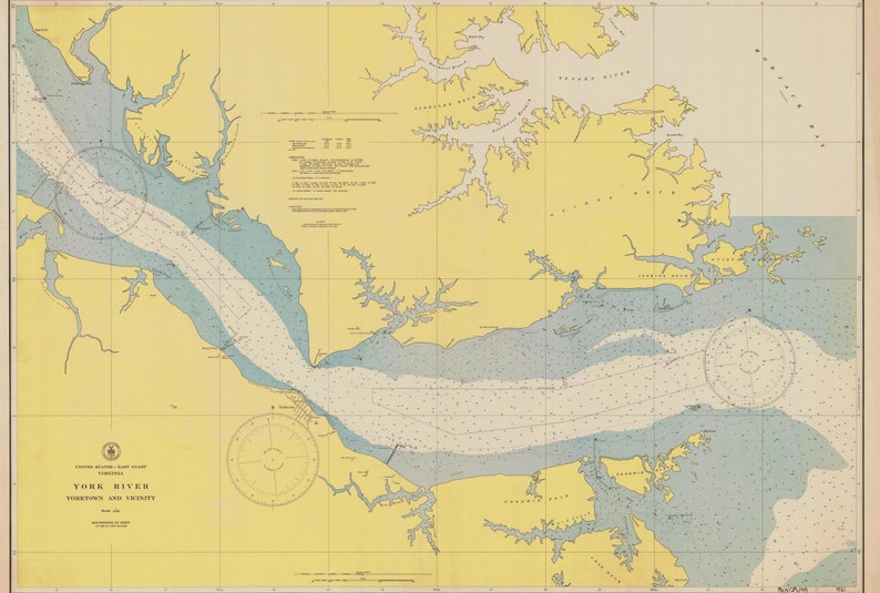 York River Map - Below King Creek - Chesapeake Bay Chart - 1947 ...