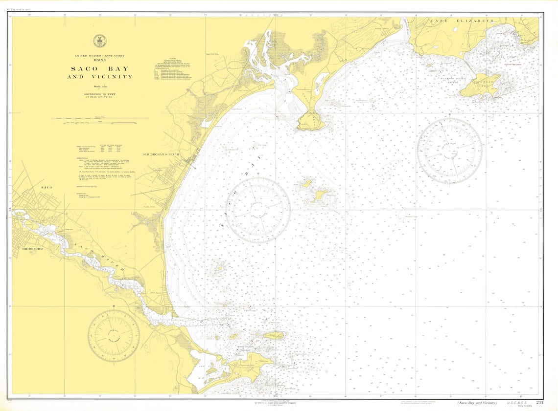 Saco Bay Map 1943 Nautical Chart Print - Etsy