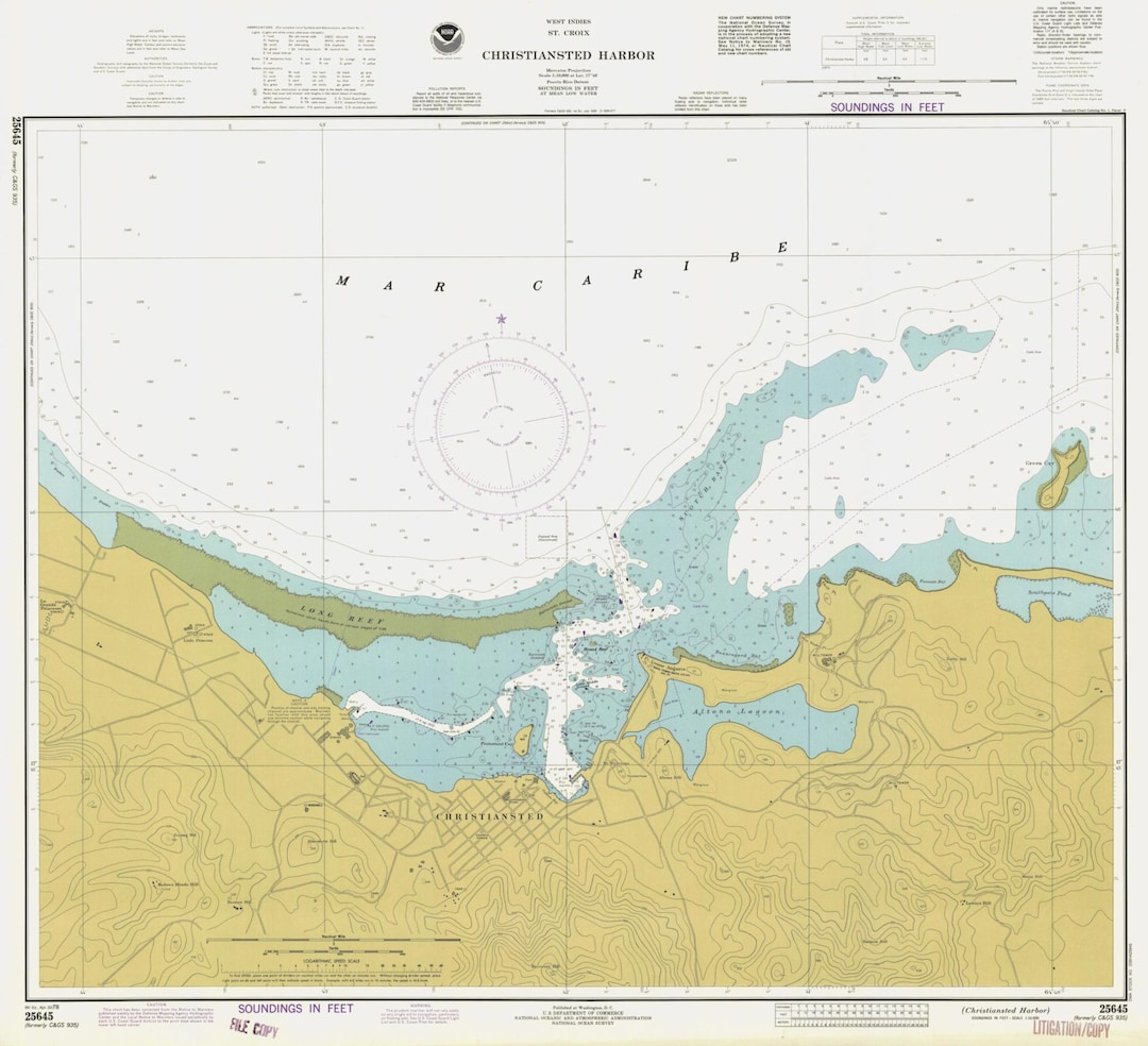 St. Croix Map - Christiansted Harbor Chart 1978 - Nautical Chart Print ...