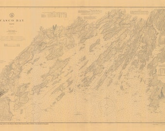 CASCO BAY, Maine 1909 Colored Nautical Chart by Geo. Eldridge - Etsy