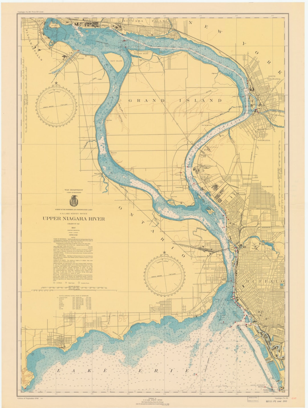 Buffalo Harbor and Niagara Falls Historical Map 1947 - Nautical Chart ...