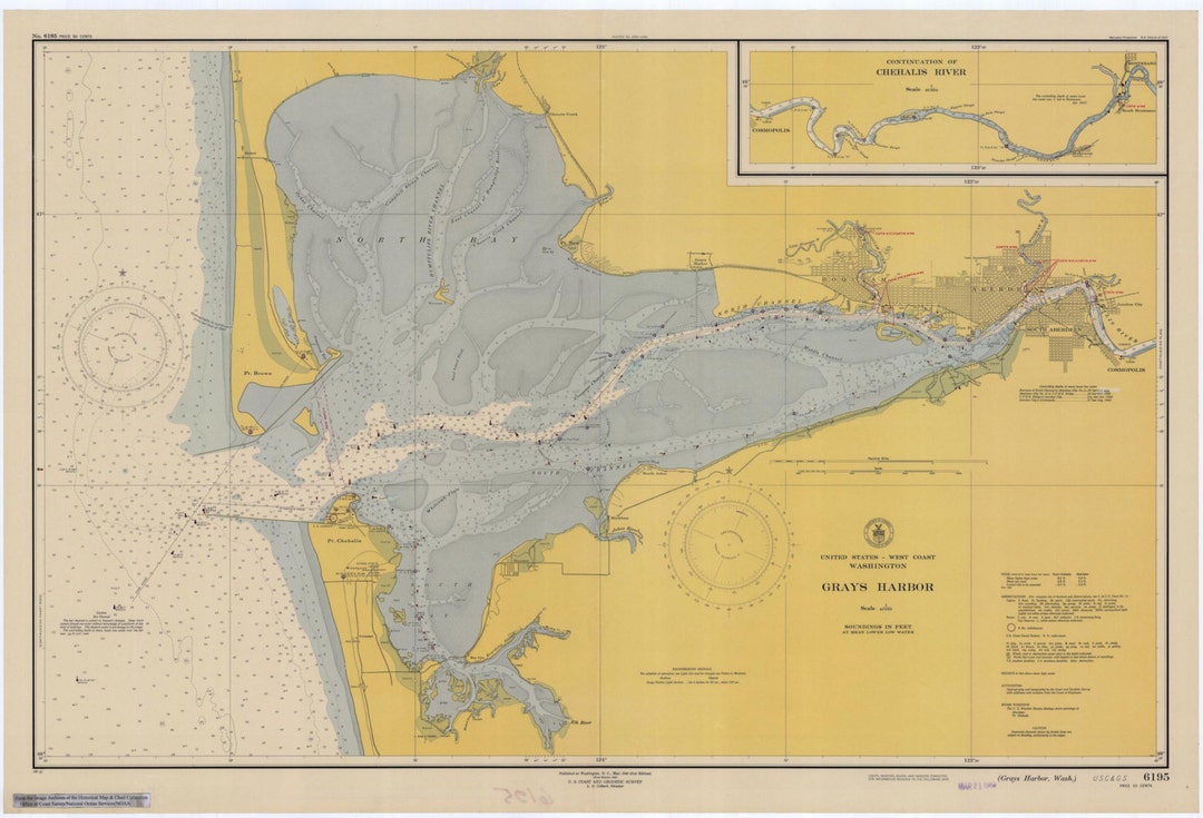 Gray's Harbor Washington Historical Map 1948 - Nautical Chart Print - Etsy