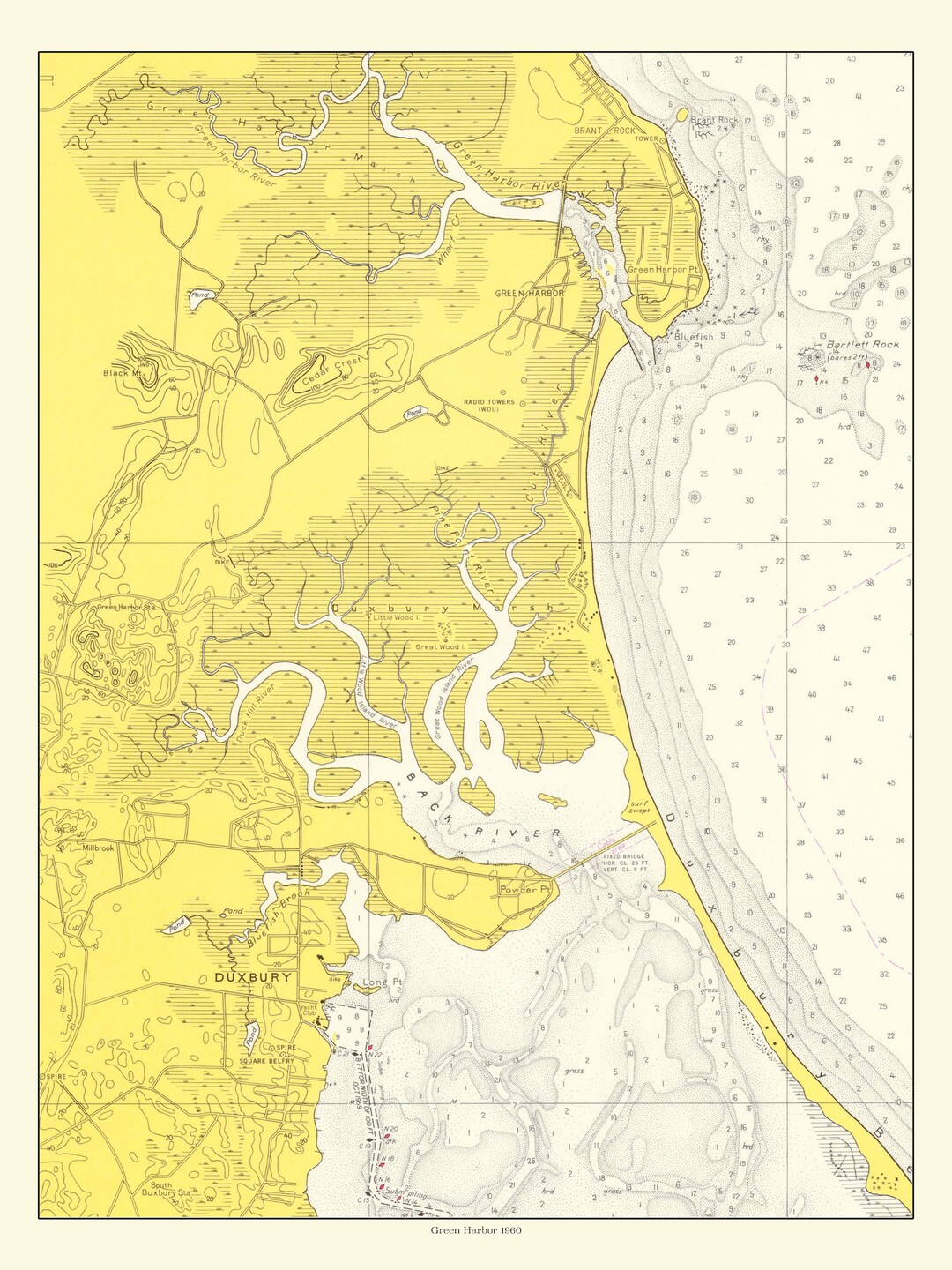 Green Harbor Map 1960 - Nautical Chart Print - Etsy