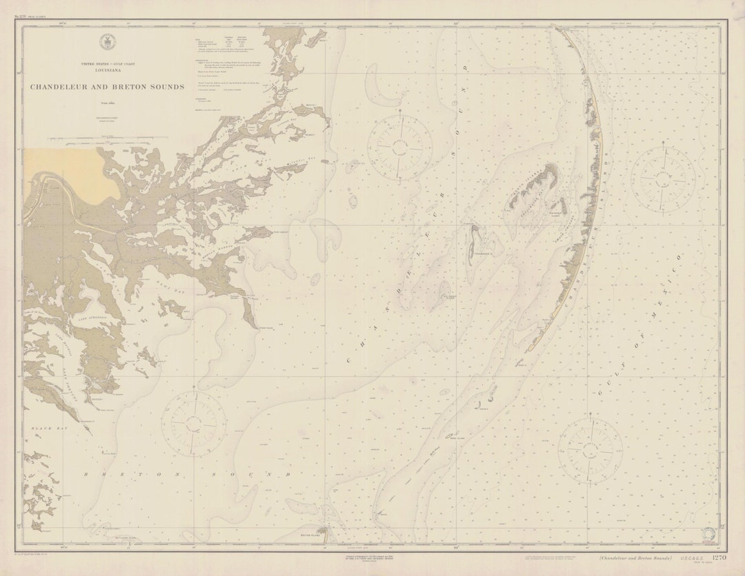 Chandeleur and Breton Sounds Map - Louisiana Historical Chart 1915 ...
