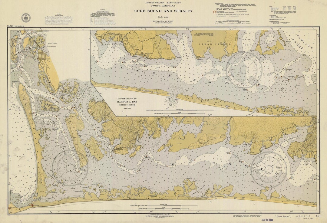Core Sound Map and Straits - 1938 - Nautical Chart Print - Etsy