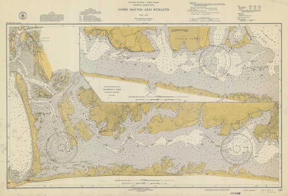 Core Sound Map and Straits 1938 Nautical Chart Print | Etsy