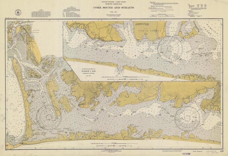 Core Sound Map and Straits 1938 Nautical Chart Print - Etsy
