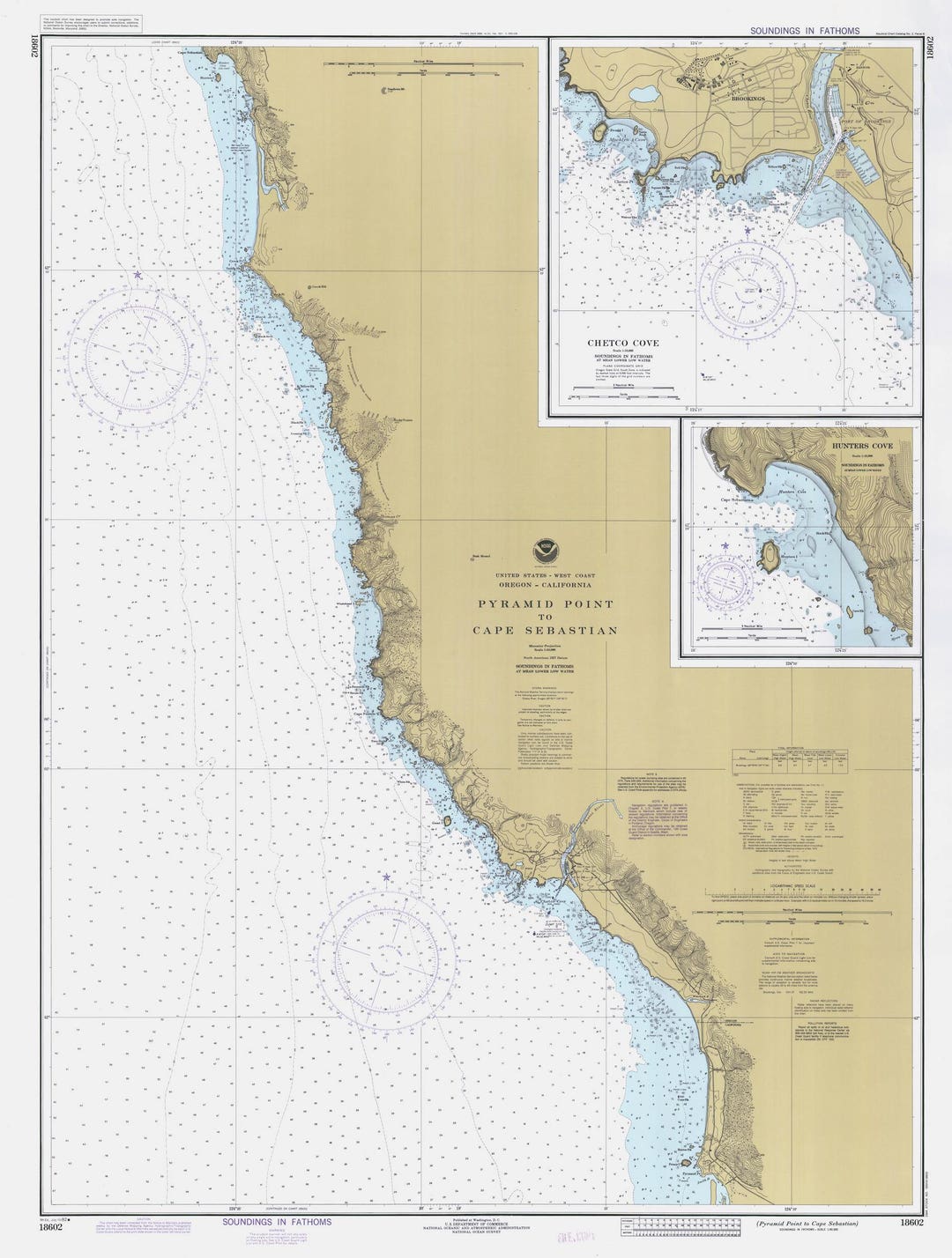 Pyramid Point to Cape Sebastian Map - 1982 - Nautical Chart Print - Etsy