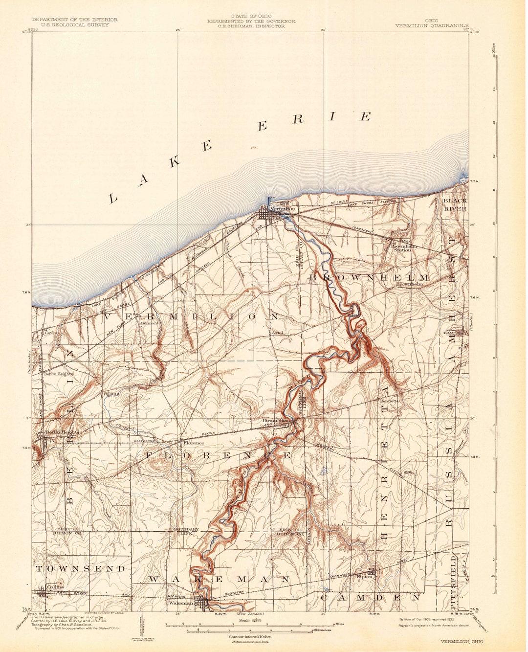 Vermilion Ohio Topographic Map 1903 - Nautical Chart Print - Etsy