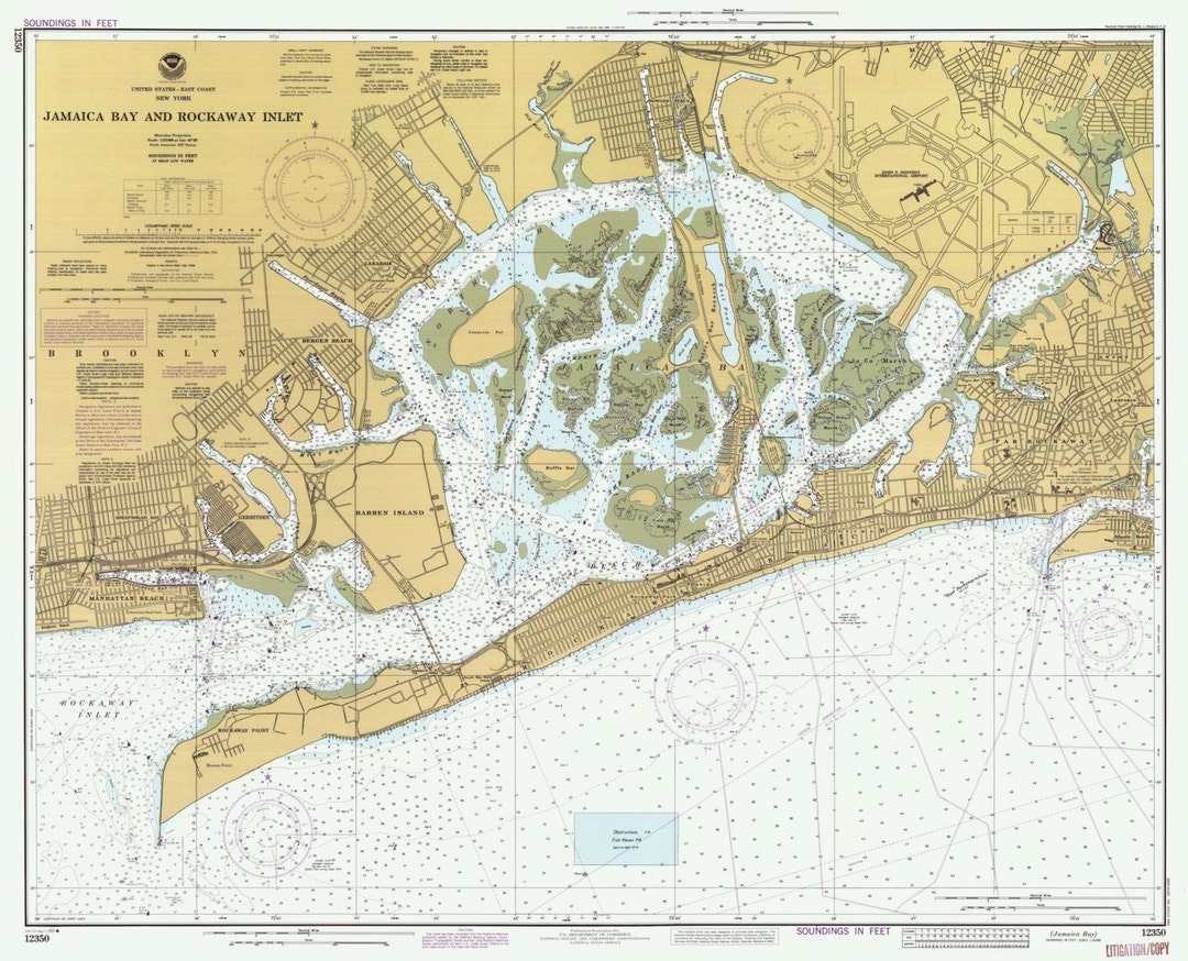 Jamaica Bay Map & Rockaway Inlet New York - 1985 Chart - Nautical Chart ...