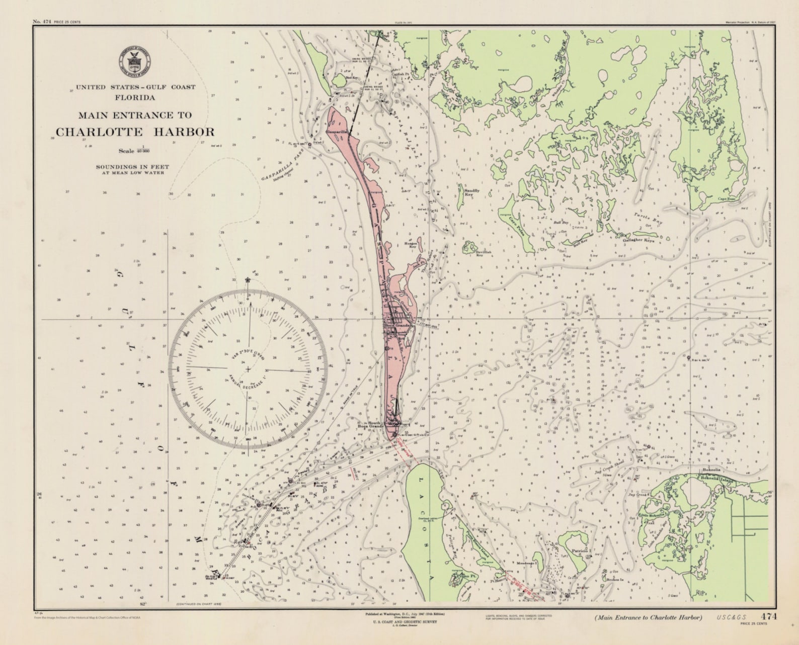 Boca Grande Map fun Pink & Green Nautical Chart Print - Etsy
