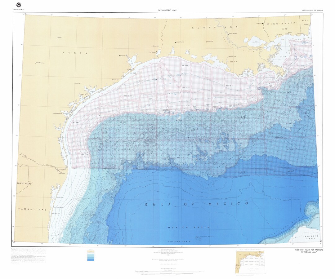 Gulf of Mexico (western) Bathymetric Fishing Map 1986 - Nautical Chart ...
