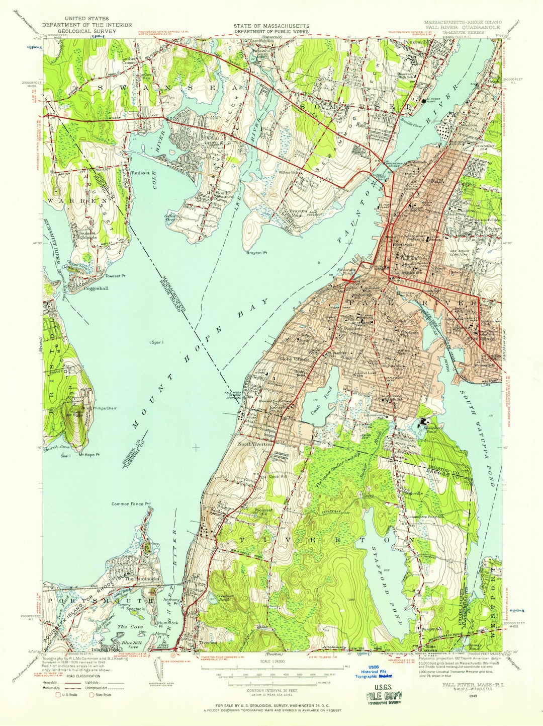 Fall River Map 1949 - Nautical Chart Print - Etsy