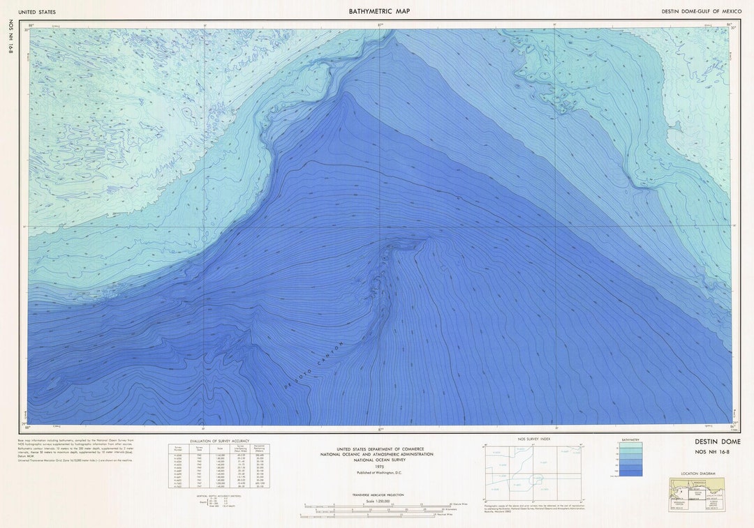 Destin Dome Bathymetric Map - Nautical Chart Print - Etsy