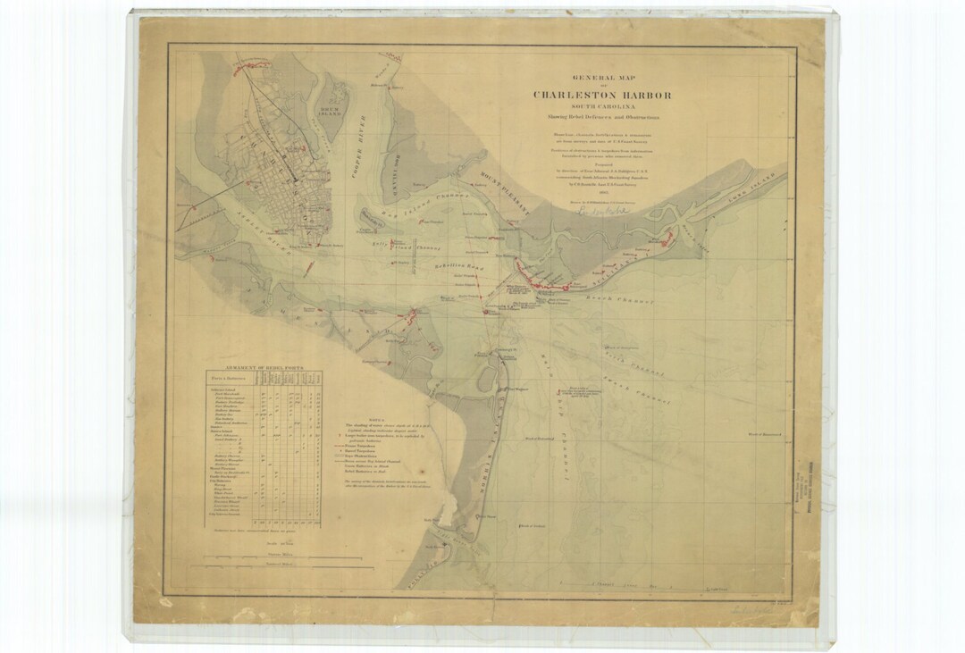 Charleston Harbor Map, South Carolina 1865 - Nautical Chart Print - Etsy
