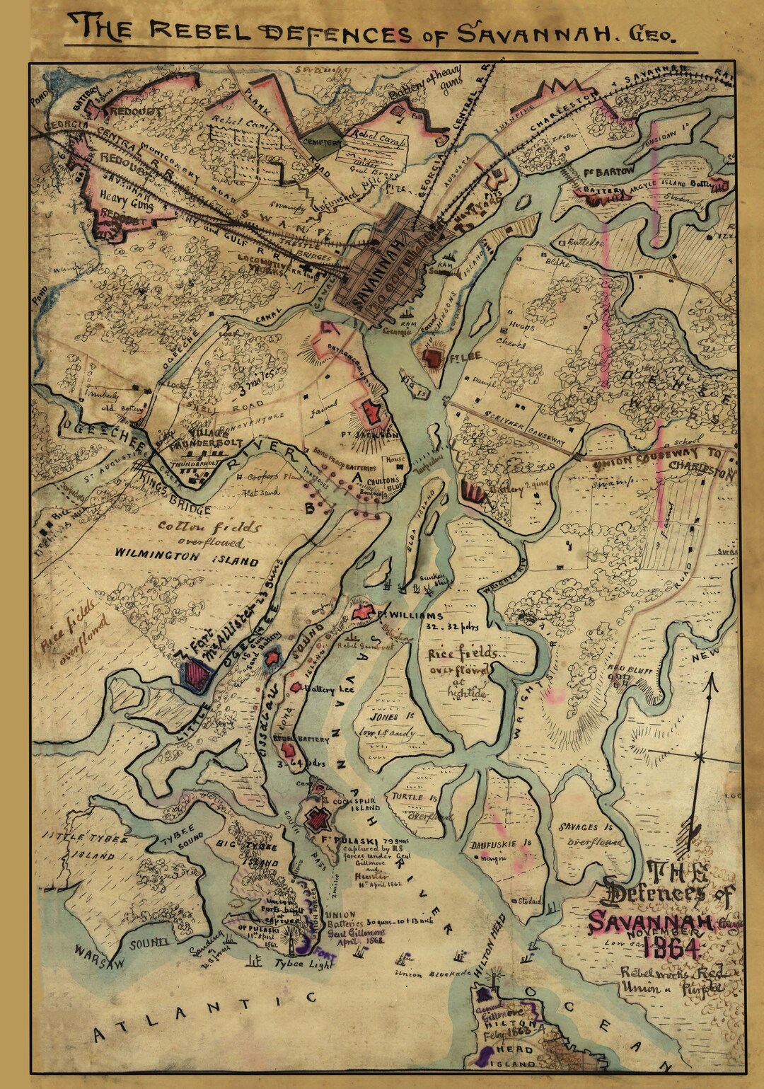 Defenses of Savannah Map - November 1864 - Etsy