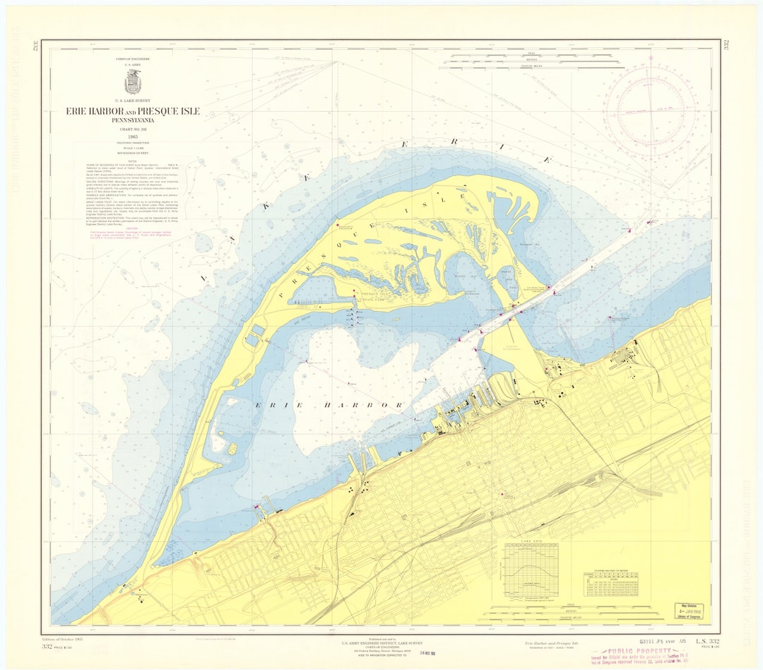 Erie Harbor and Presque Isle Map 1965 - Nautical Chart Print - Etsy