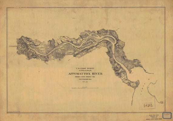 Appomattox River Map 1864 Nautical Chart Print | Etsy