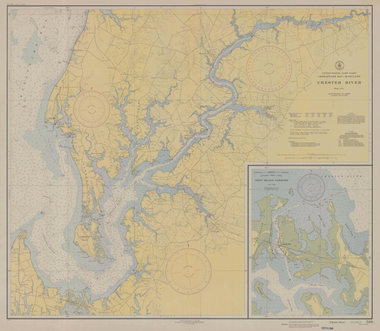 Chester River - Chesapeake Bay Map - 1944 - Nautical Chart Print - Etsy