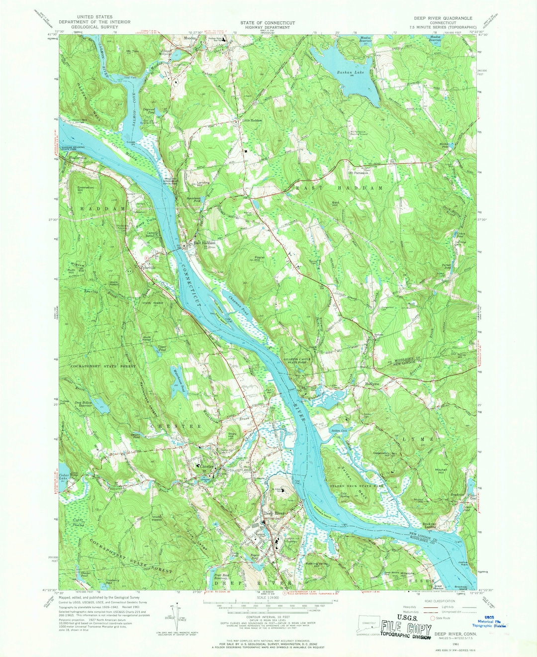 Deep River (CT) Map 1961 - Nautical Chart Print - Etsy