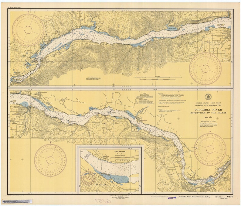 Columbia River Map - Bonneville to the Dalles - 1946 - Nautical Chart ...