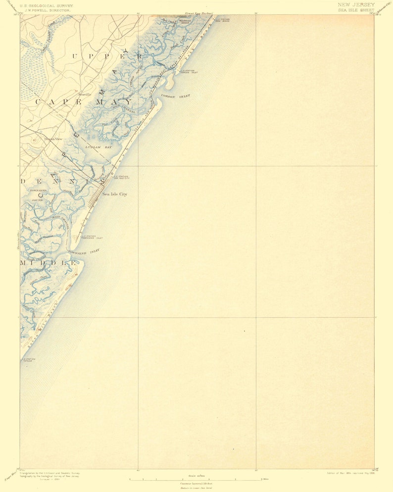 Sea Isle New Jersey Topographic Map - 1894 - Nautical Chart Print - Etsy