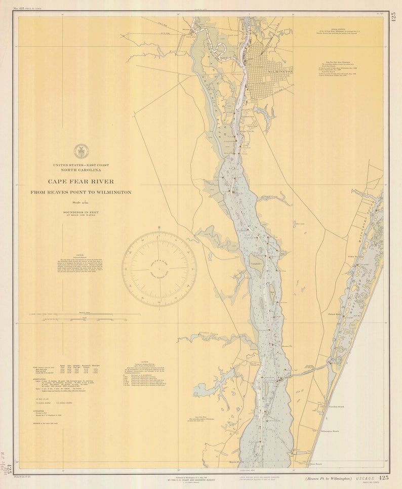 Cape Fear River Map 1940 Nautical Chart Print - Etsy